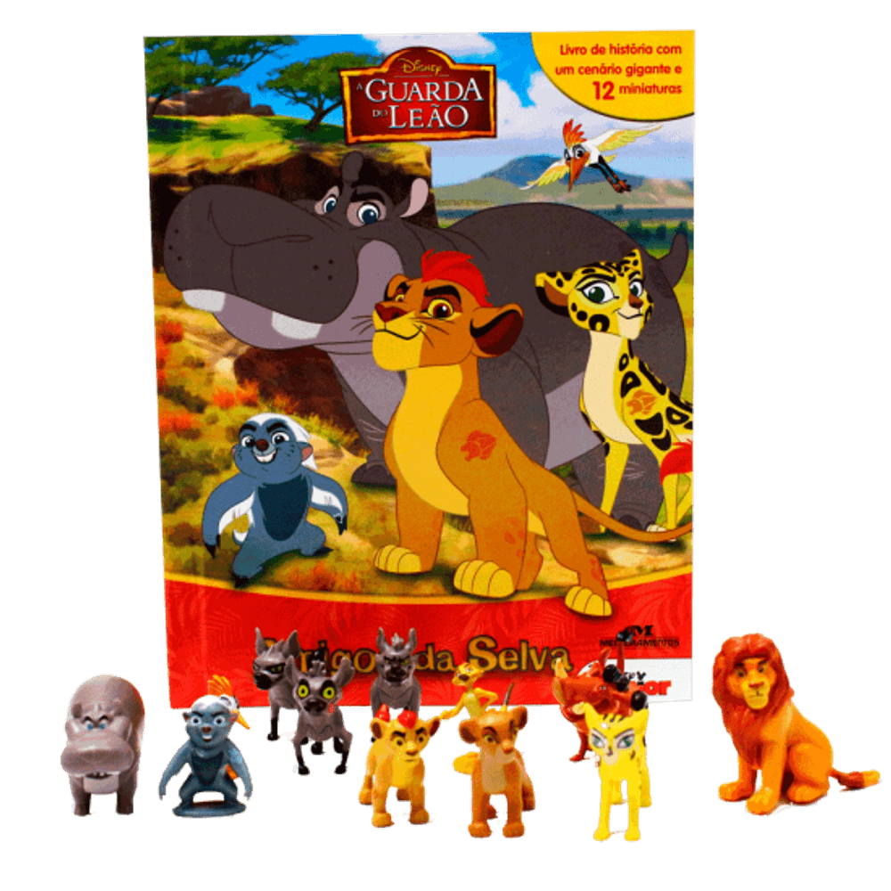Livro a Guarda do Leão com 12 Miniaturas - Amigos da Selva - MP Brinquedos