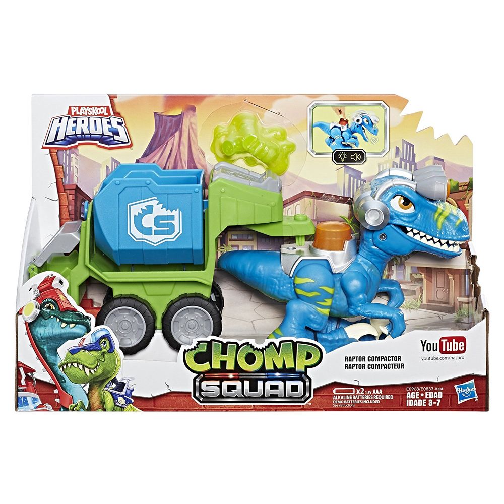 Playskool Heroes - Dinossauro Chomp Squad Trailer - Raptor Compactor ...