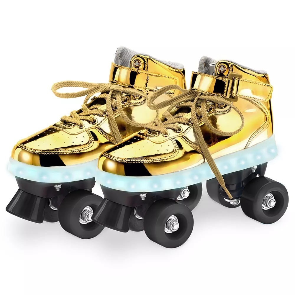 Patins Clássico Feminino 4 Rodas Dourado com Led 35/36 - Fun - MP ...