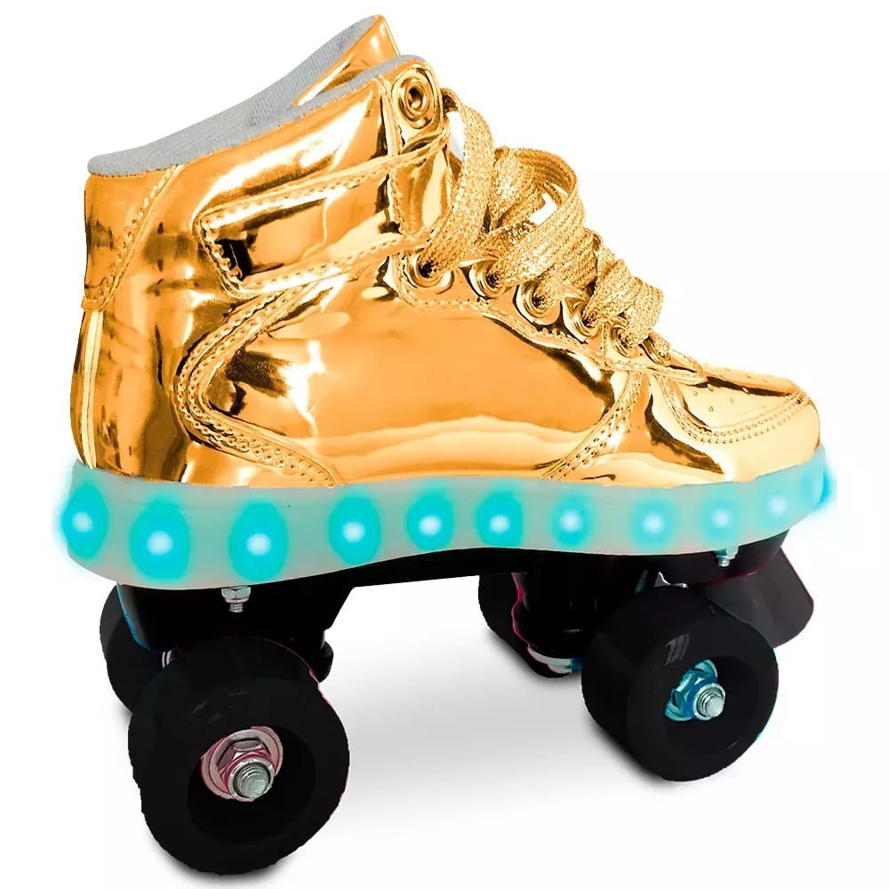 Patins Clássico Feminino 4 Rodas Dourado com Led 35/36 - Fun - MP ...