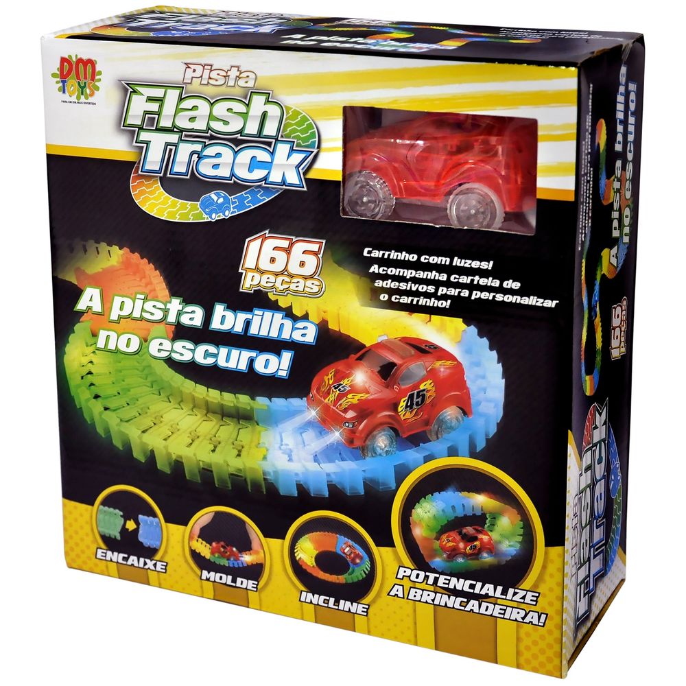 Pista Flash Track com Carrinho com Luzes - 166 Peças - Dm Toys - MP ...