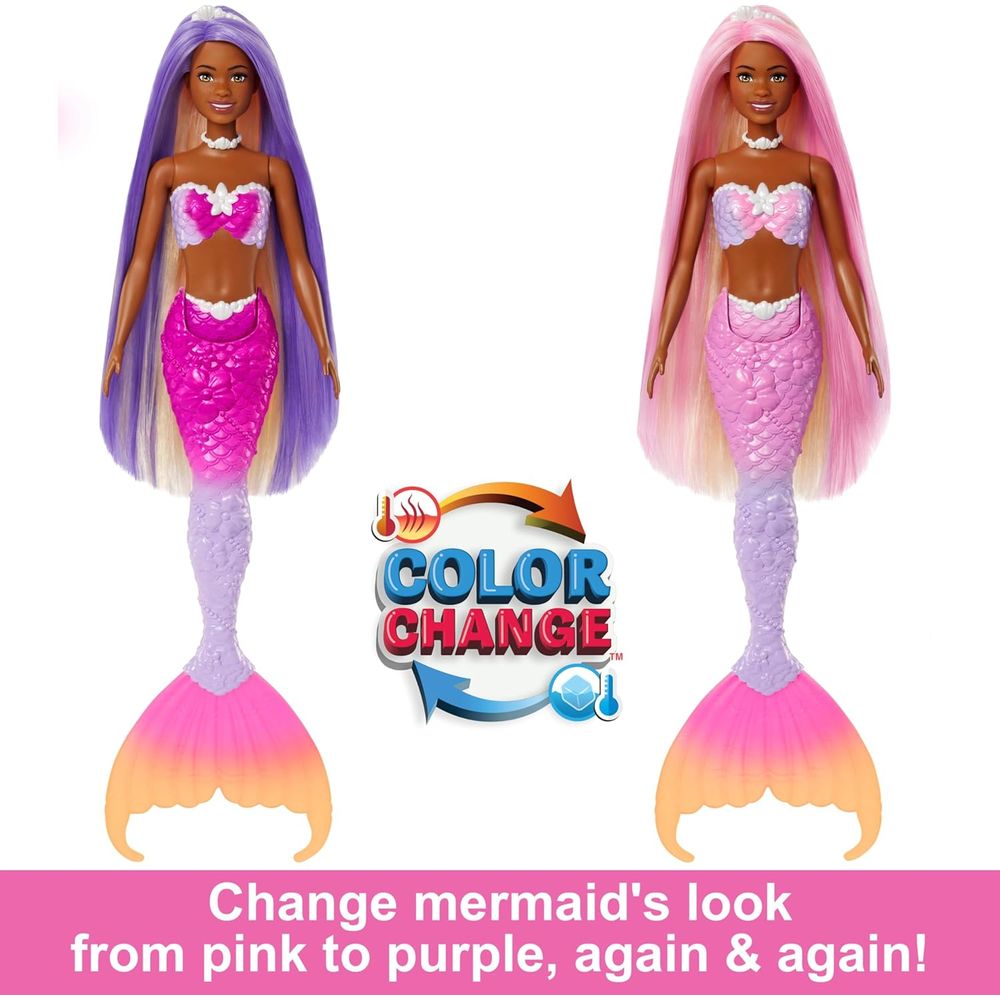 Boneca Barbie Sereia - Muda de Cor - Negra Hrp98 - MP Brinquedos